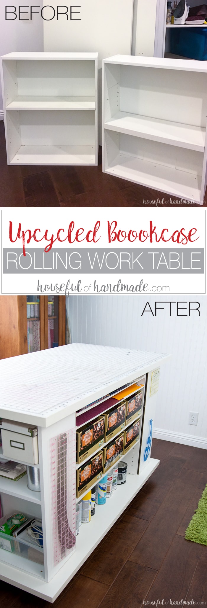 Upcycled Bookcase Rolling Work Table - Houseful of Handmade