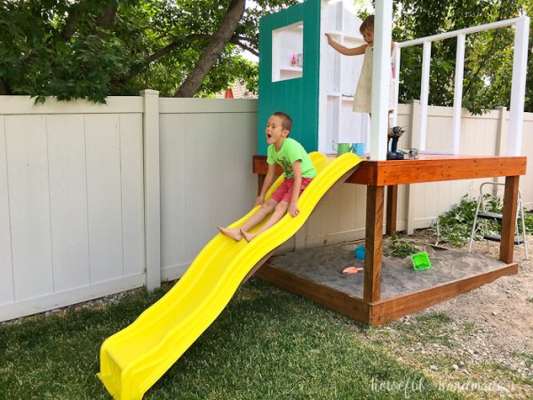 Our DIY Playhouse: The Slide & Climbing Wall - Houseful of Handmade