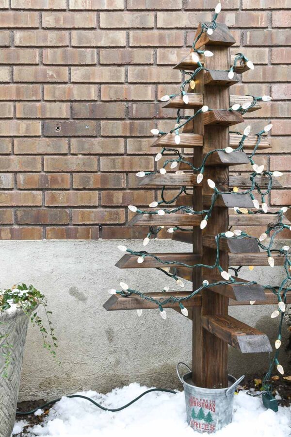DIY Outdoor Christmas Trees with Lights - Houseful of Handmade