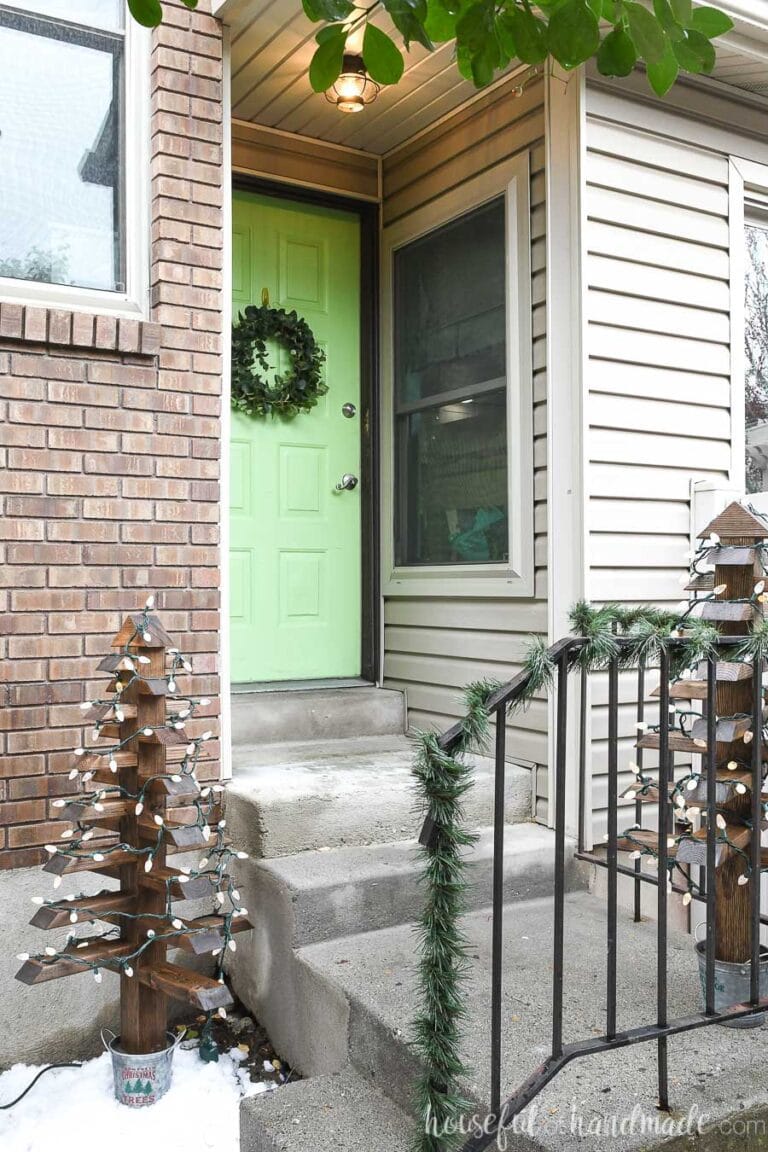 DIY Outdoor Christmas Trees with Lights - Houseful of Handmade