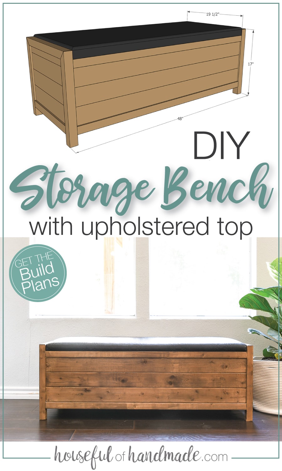 Simple Upholstered Storage Bench Build Plans - Houseful of Handmade