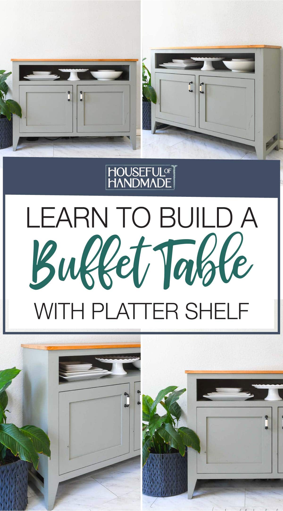 DIY Sideboard with Serving Dish Storage Shelf - Houseful of Handmade